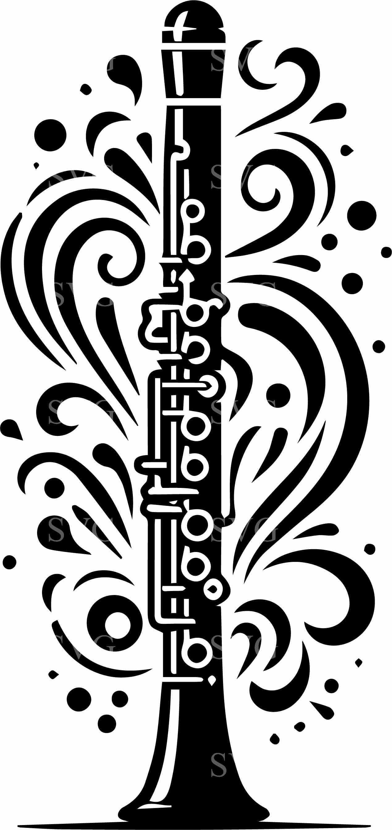 5 Clarinet SVG 5 Cut File, Musical Instrument Clipart, Music Notes PNG ...