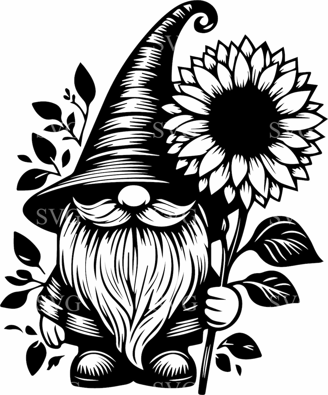 7 Sunflower Gnome SVG, 7 Cute Garden Gnome Silhouette, Rustic Fall ...
