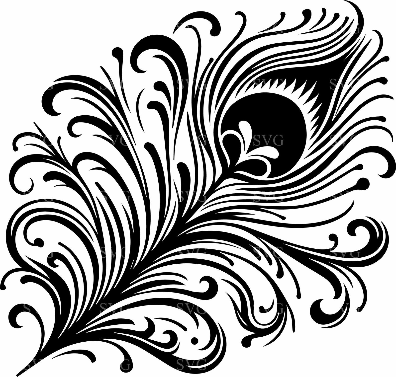 6 Peacock Feather SVG Cut File, Ornate Feather Design for Cricut and ...