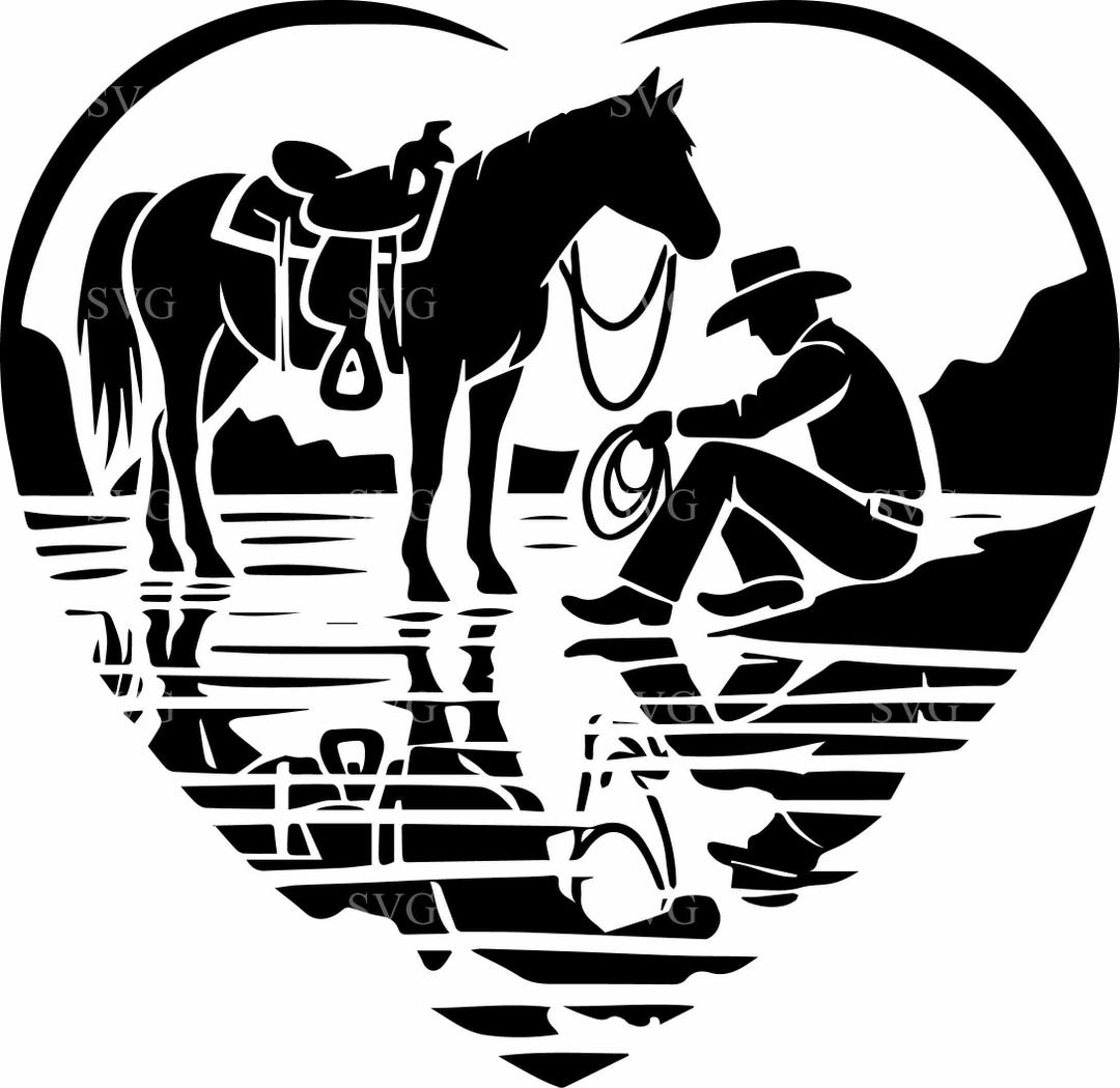 Western Cowboy Heart SVG 4 Cut File - Cowboy With Horse by River Design ...