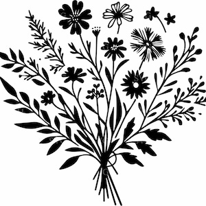 6 Wildflower Bunch – Botanical SVG – Rustic Floral Cut File for Cards ...