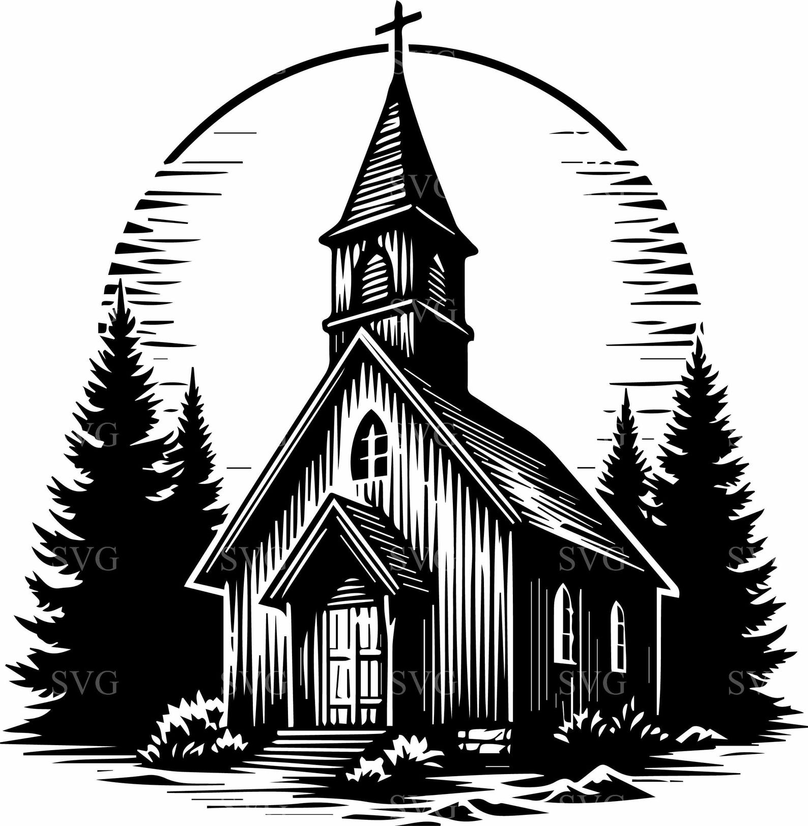 5 Rustic Church SVG Cut File, Country Chapel Silhouette for Cricut ...