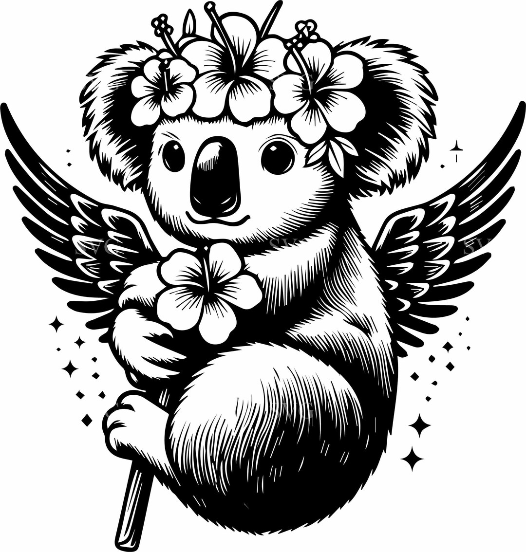 7 Winged Koala – 7 Floral Animal SVG Cut File – Cute Angel Clipart for ...
