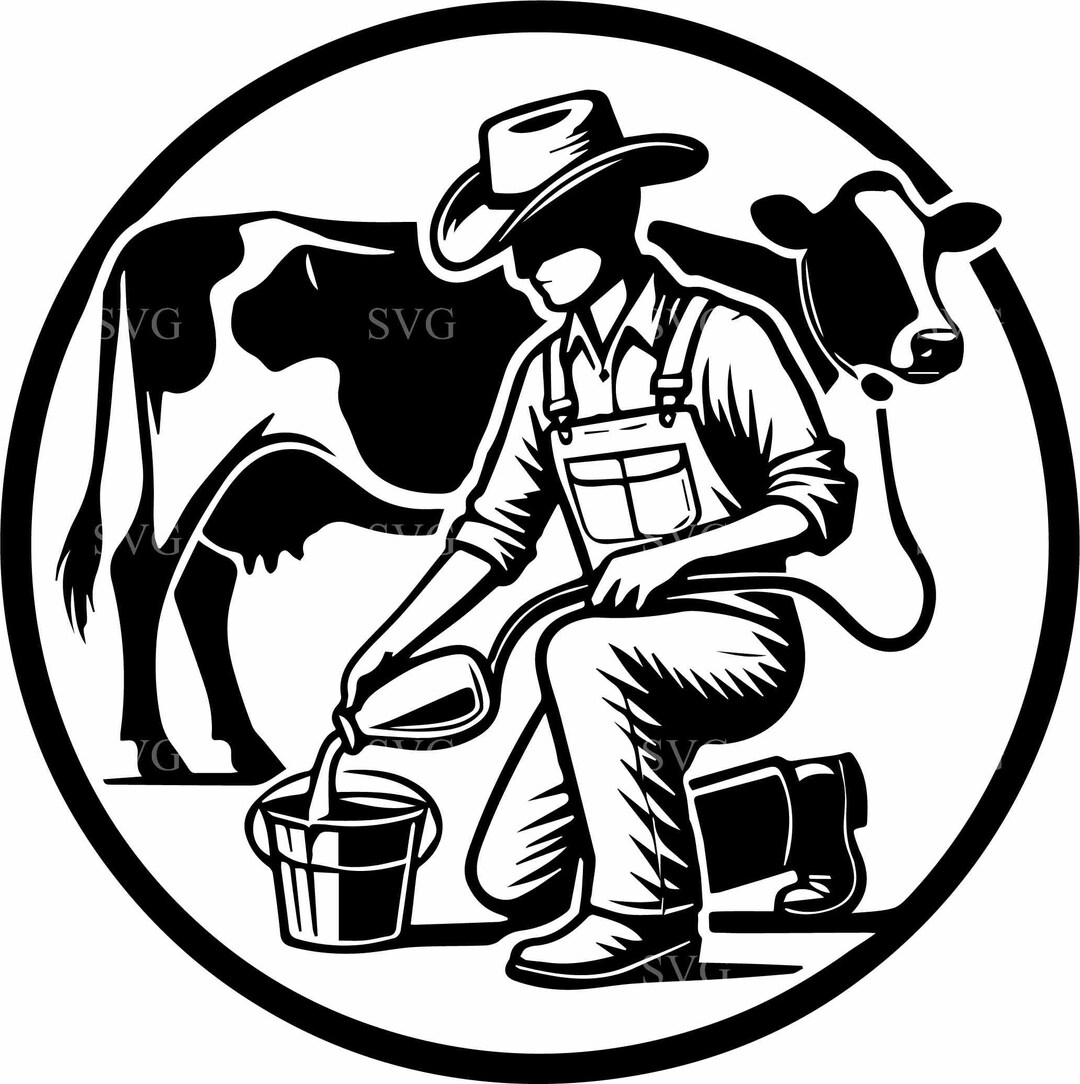 4 Farmer and Cow SVG 4 Cut File, Farm Scene Clipart, Country Life ...