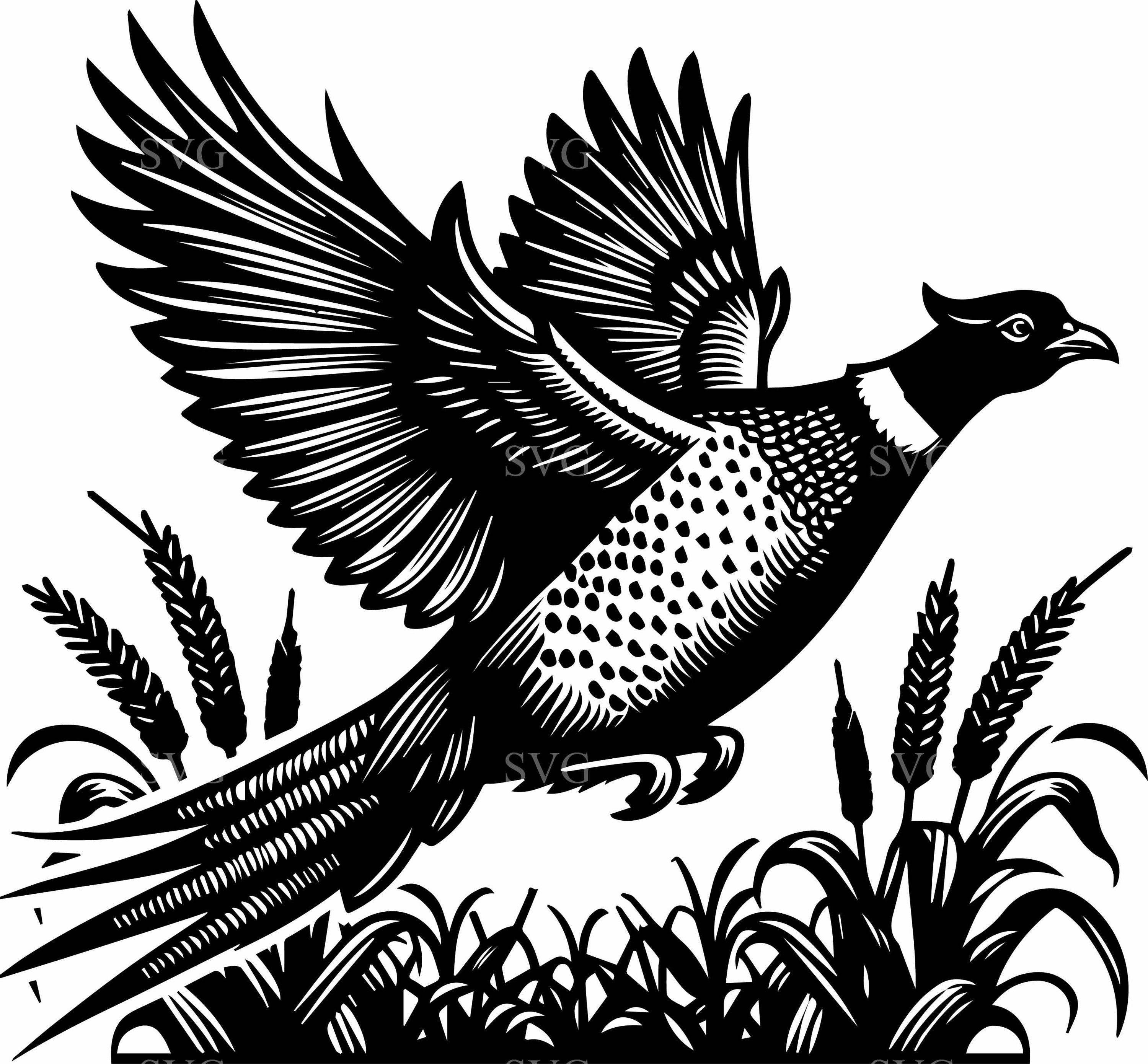 4 Pheasant in Flight SVG – Flying Pheasant With Wheat Stalks – Rustic ...