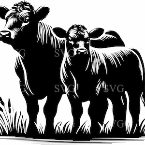 Angus Cattle SVG Cut Files, 7 Farm Animal Clipart, Cow and Calf ...