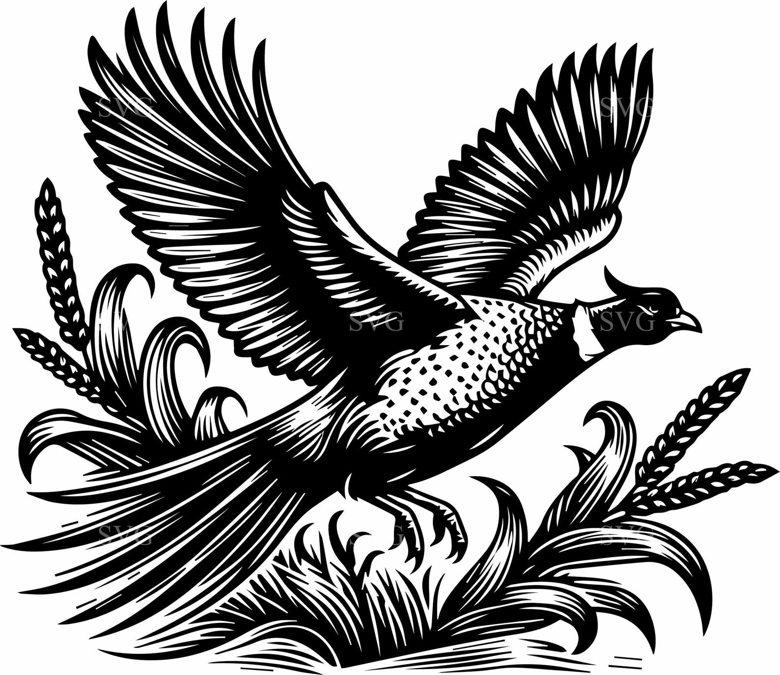 4 Pheasant in Flight SVG – Flying Pheasant With Wheat Stalks – Rustic ...
