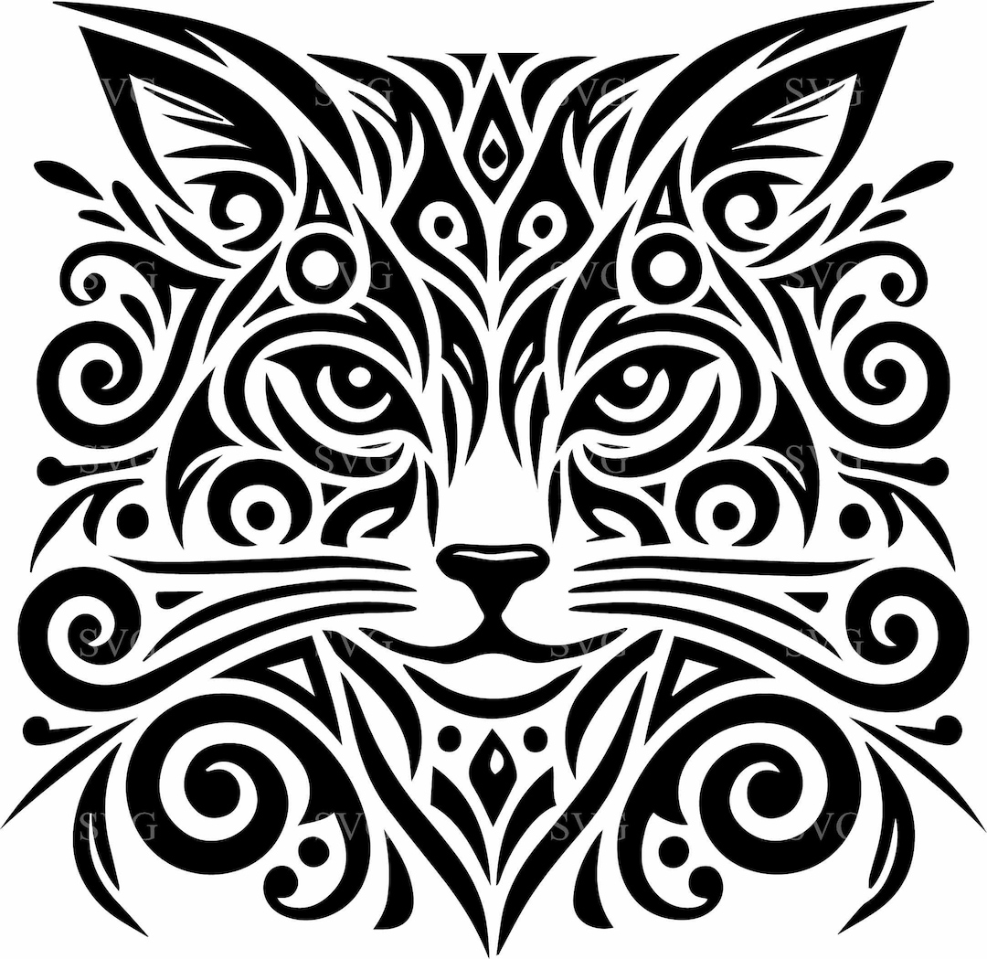 4 Ntricate Cat Face SVG Cut File – Swirl Pattern Cricut Craft Design ...