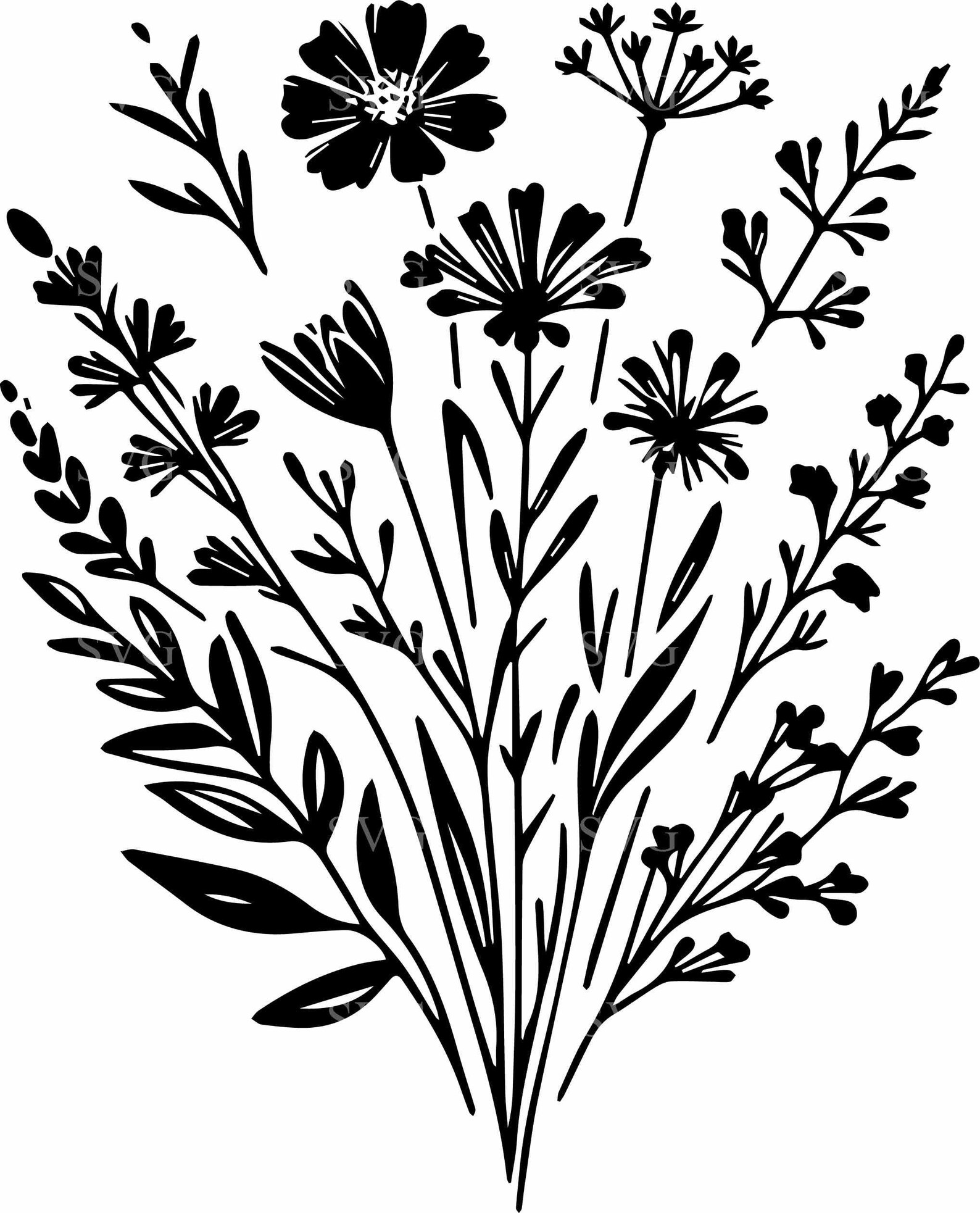 6 Wildflower Bunch – Botanical SVG – Rustic Floral Cut File Wall Art ...