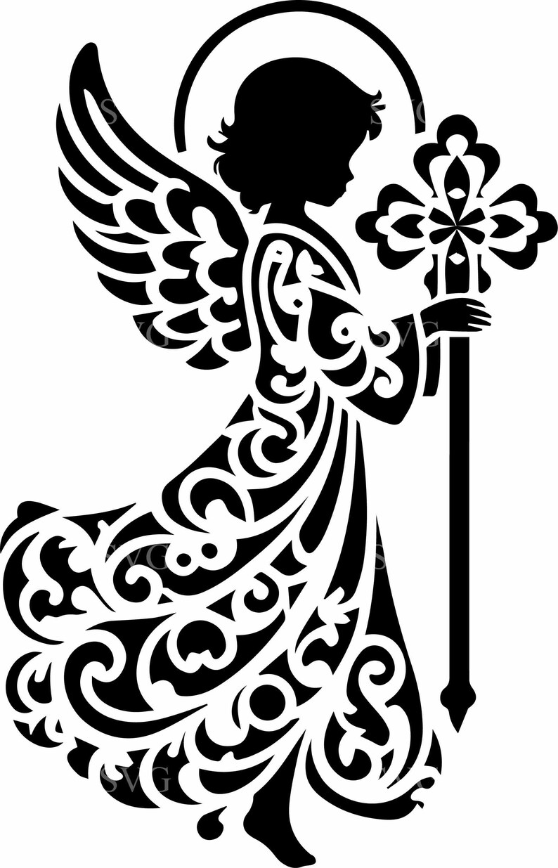 8 Angel With Cross SVG – Spiritual Baby Angel Cut File for Memorial ...