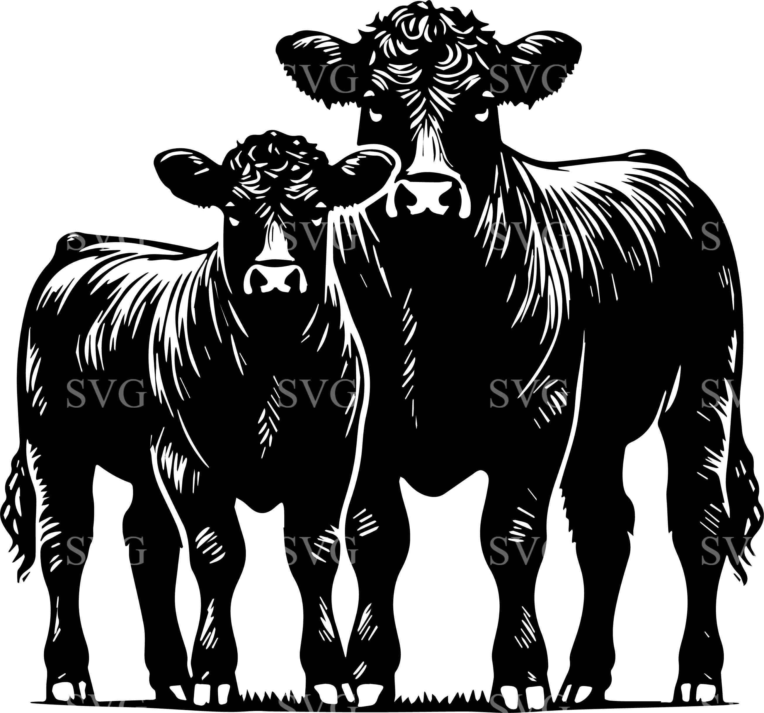 Angus Cow and Calf SVG, 5 Farm Animal Cut File, Rustic Livestock ...