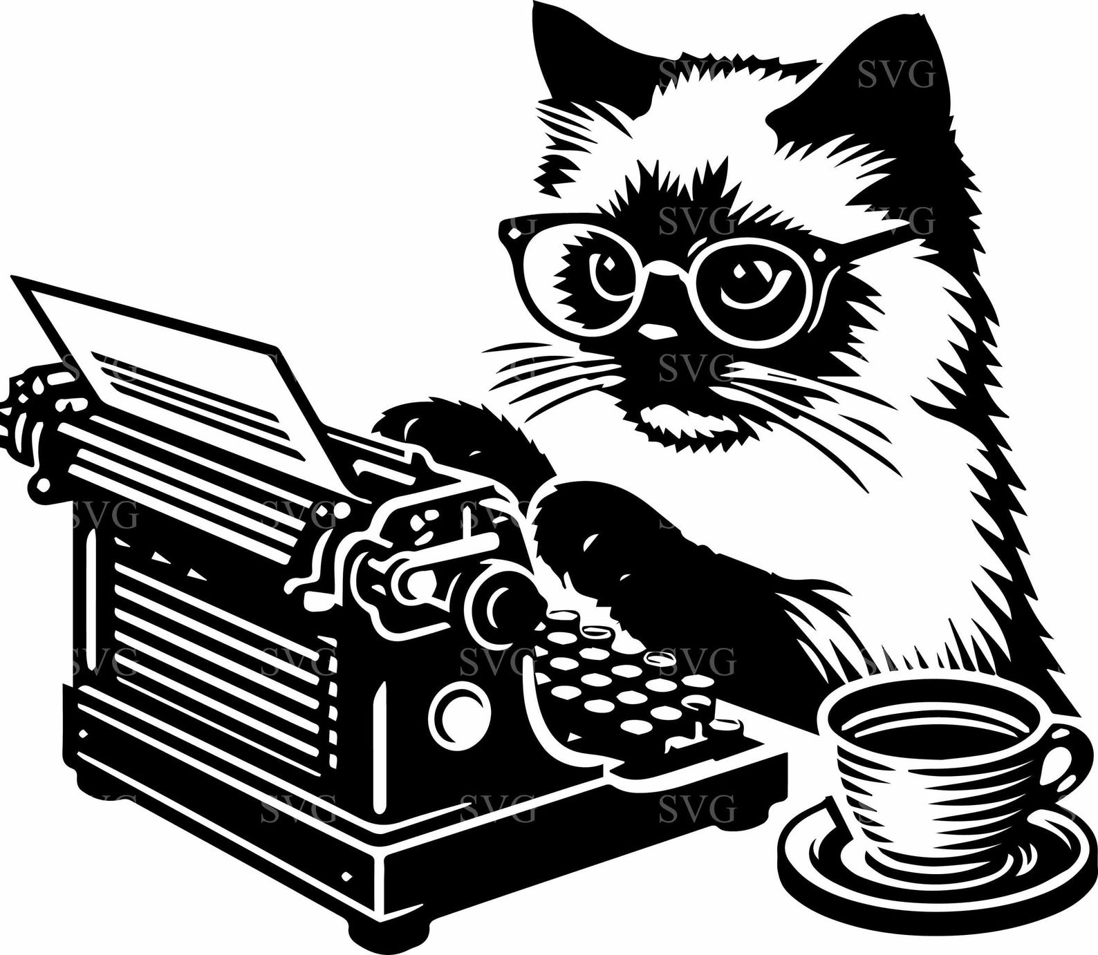 4 Writer Cat Design – Typewriter SVG – Funny Clipart for Book Lovers ...