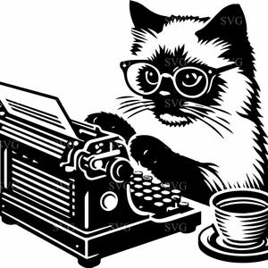 4 Writer Cat Design – Typewriter SVG – Funny Clipart for Book Lovers ...