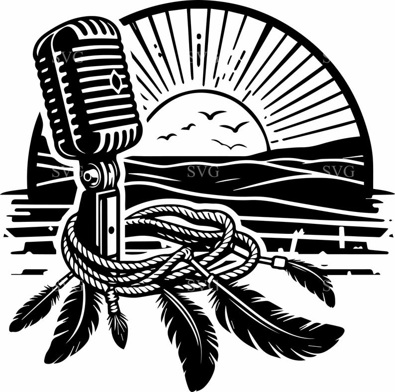 7 Western Microphone SVG – Sunset, Rope & Feathers Clipart (digital Cut ...
