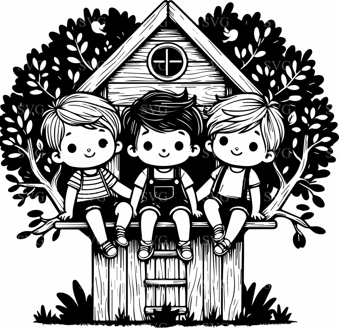 4 Treehouse Kids SVG 4 Cut File | Playful Children Silhouette for ...