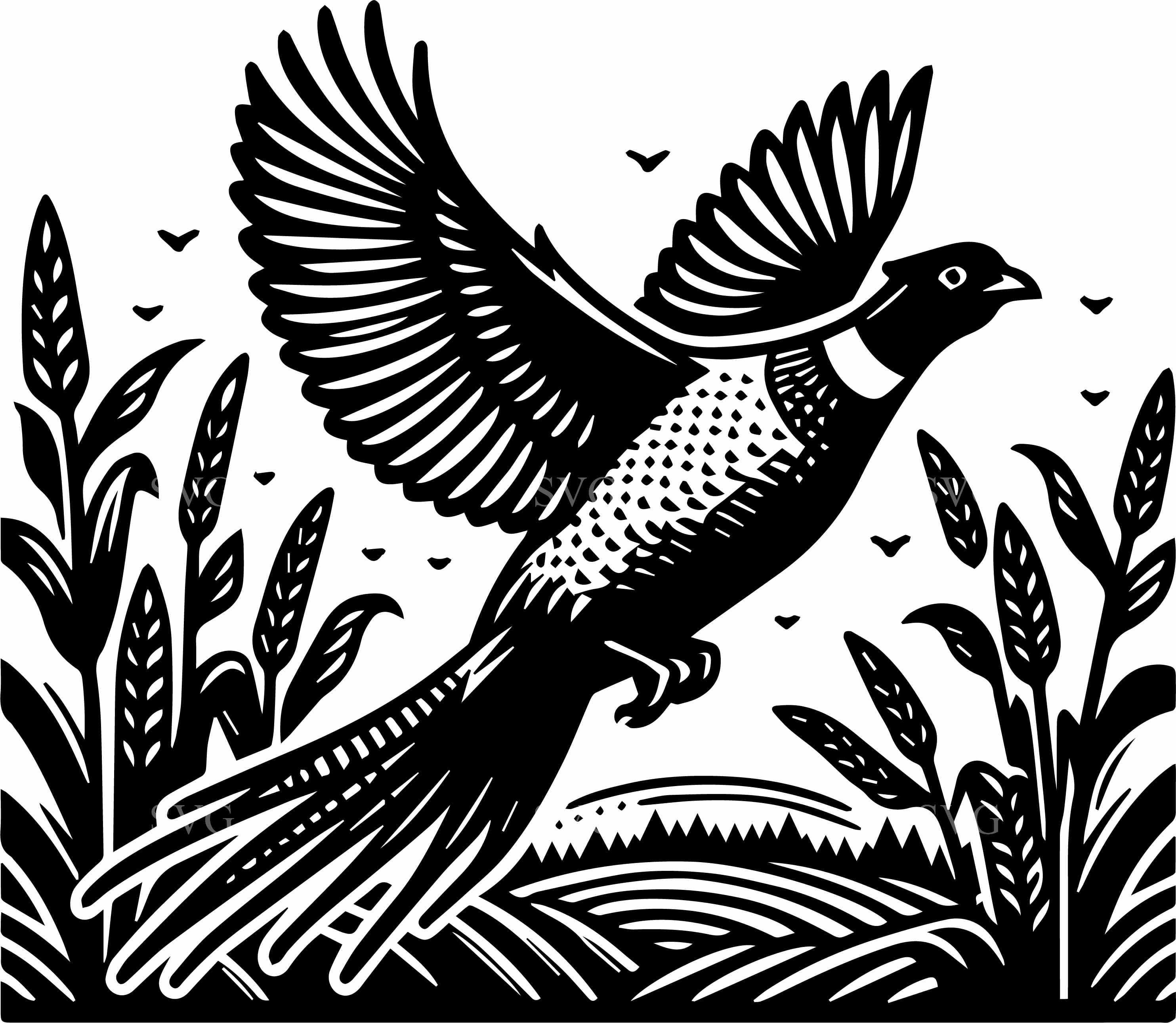 4 Pheasant in Flight SVG – Flying Pheasant With Wheat Stalks – Rustic ...