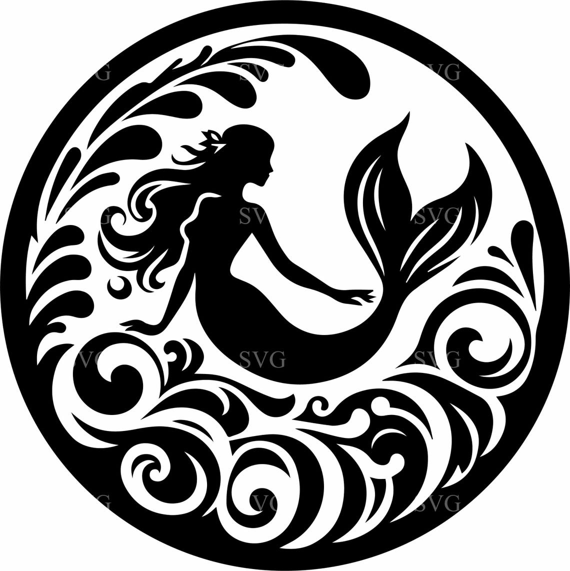 6 Mermaid Circle SVG – Ocean Silhouette Cut File for Cricut and Laser ...