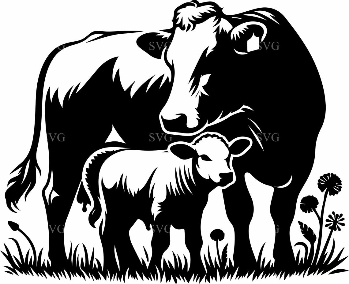 4 Cow and Calf SVG – 4 Farm Animal Cut File – Pasture Scene Design for ...