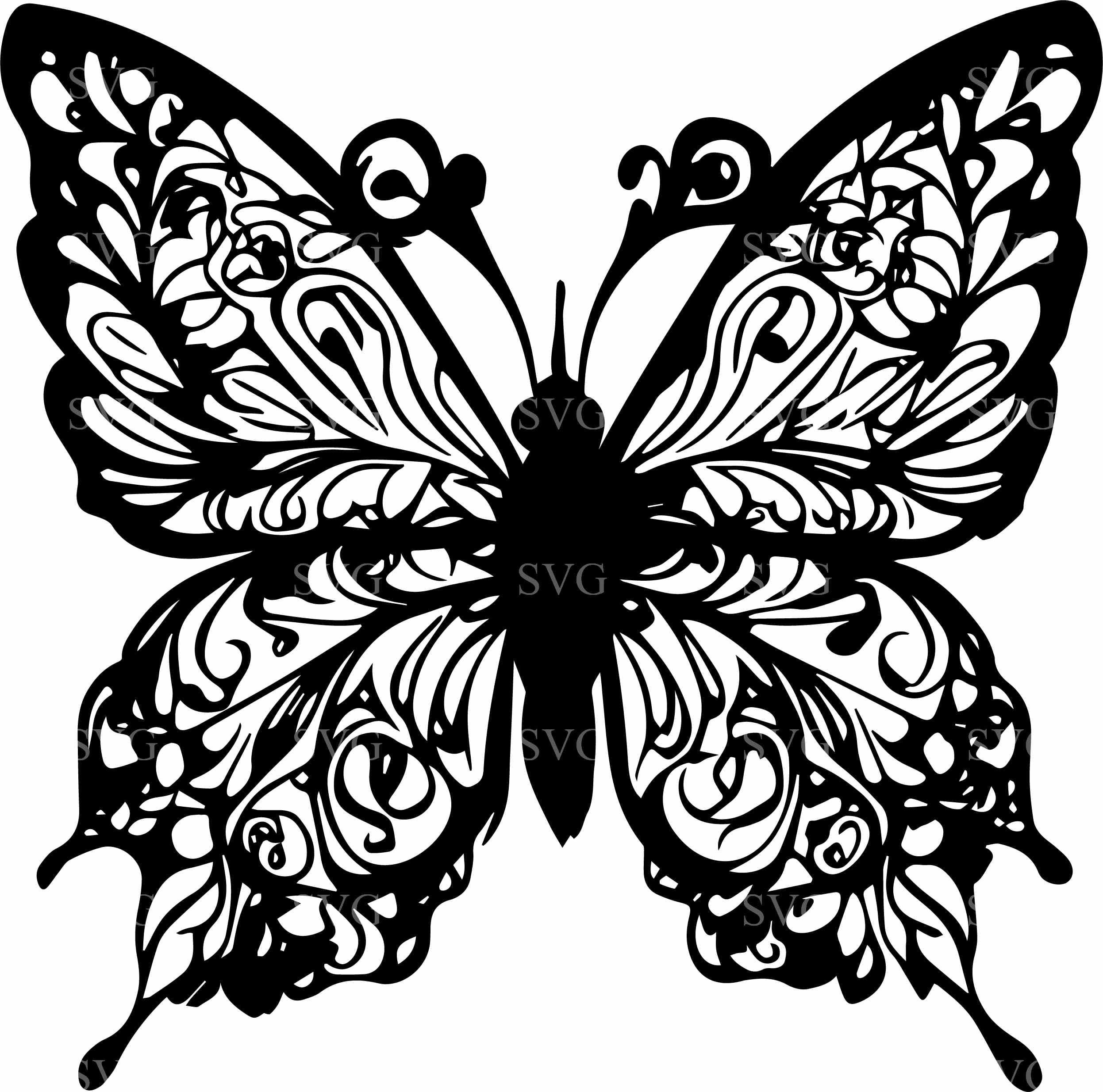 7 Intricate Butterfly SVG, 7 Elegant Filigree Cut File, Ornate Wing ...