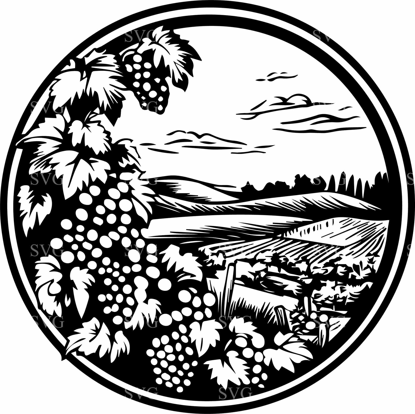 4 Vineyard SVG Cut File – Scenic Grapevine Silhouette, Rustic Wine ...