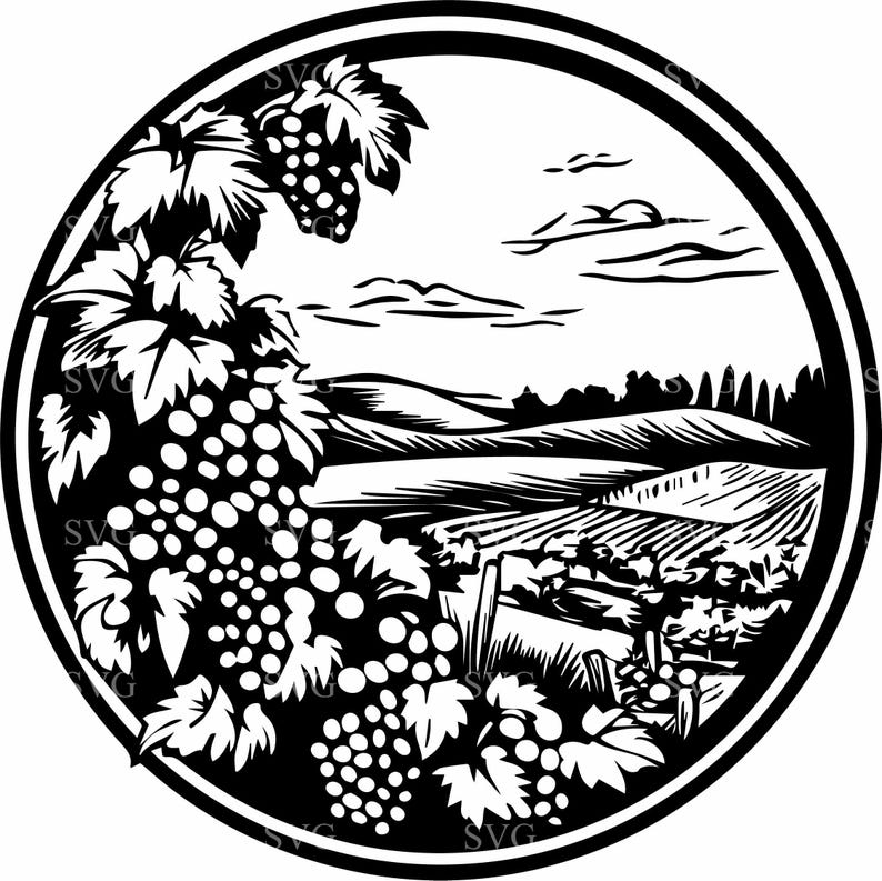 4 Vineyard SVG Cut File – Scenic Grapevine Silhouette, Rustic Wine ...