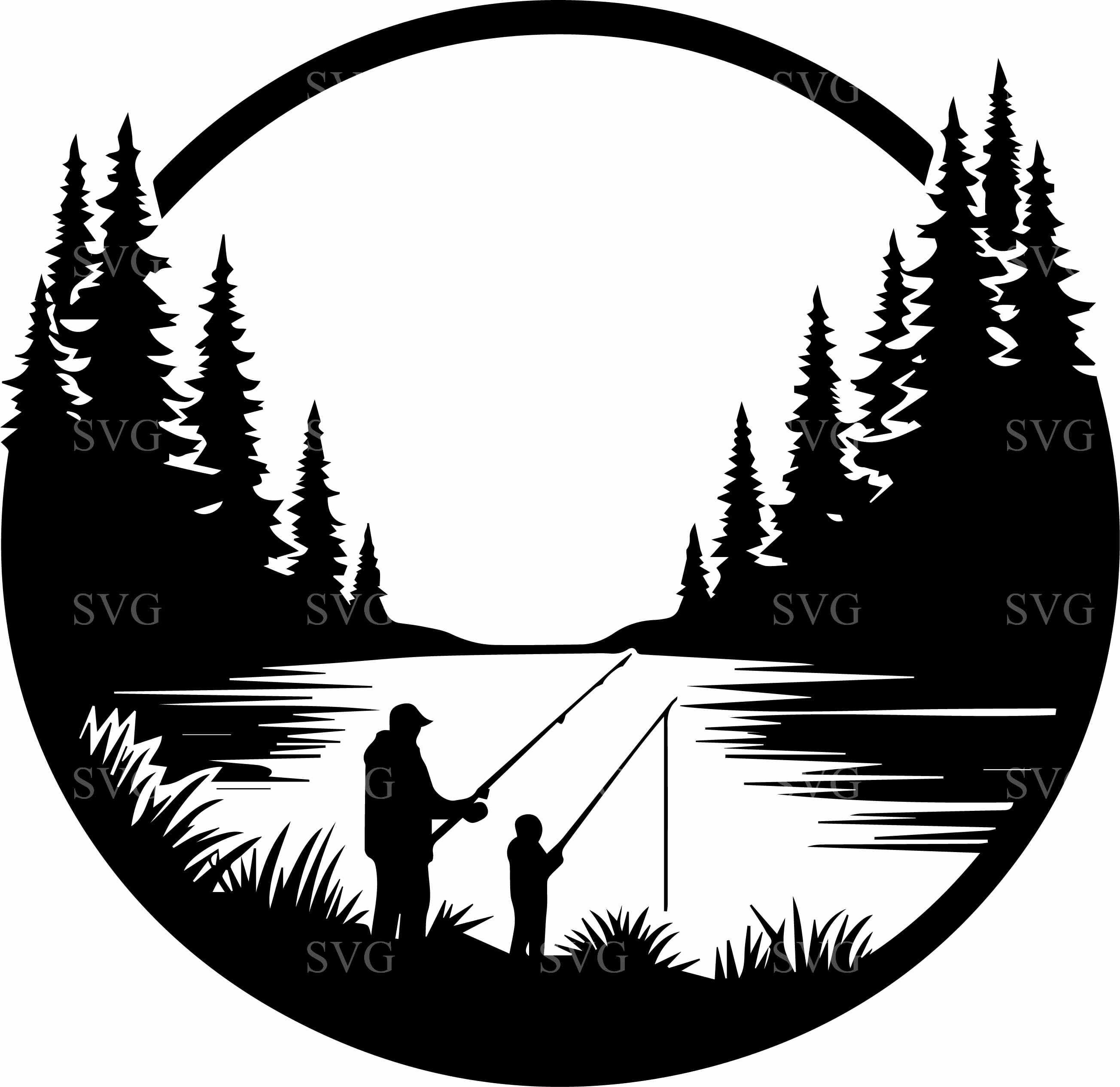 5 Lake Fishing SVG Cut File, Father and Son Silhouette by Water ...
