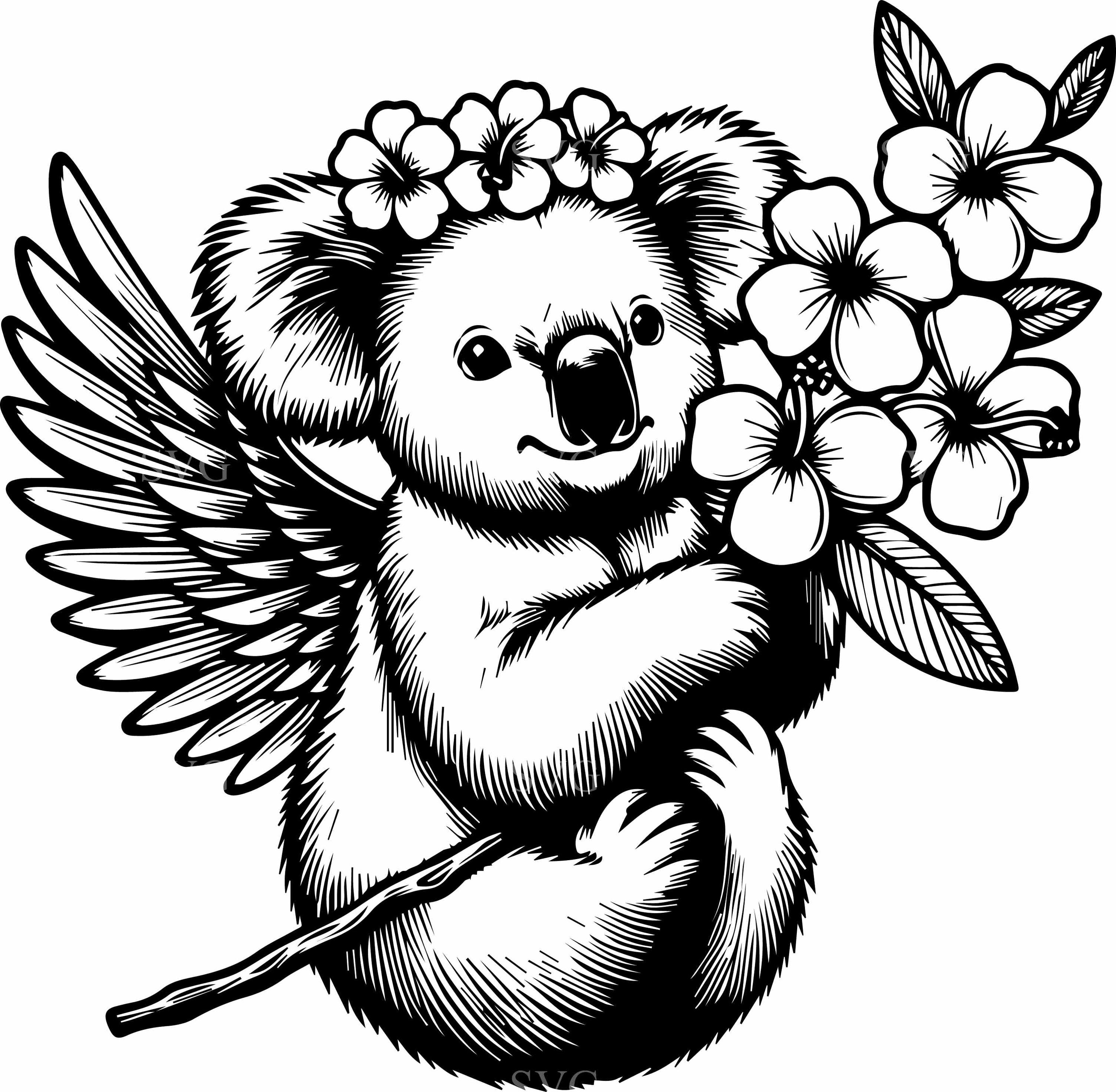 7 Winged Koala – 7 Floral Animal SVG Cut File – Cute Angel Clipart for ...
