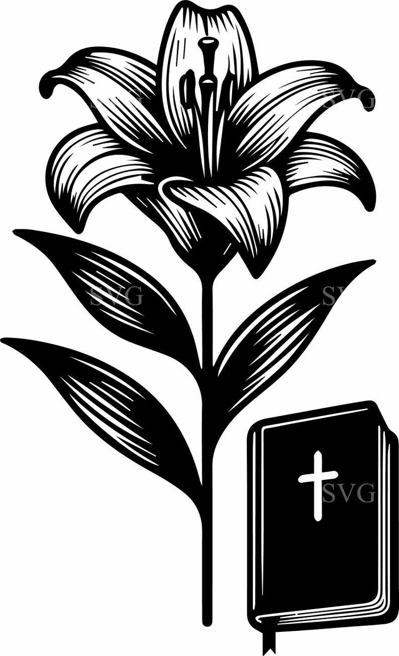 5 Lily With Bible SVG – 5 Christian Cut File for Easter Crafts, Faith ...