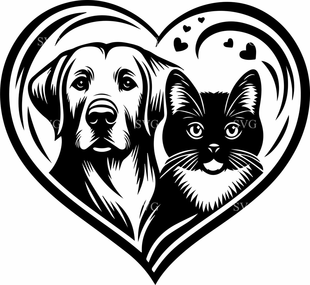 7 Dog and Cat Heart SVG Cut File | 7 Pet Silhouette Clipart With Paw ...
