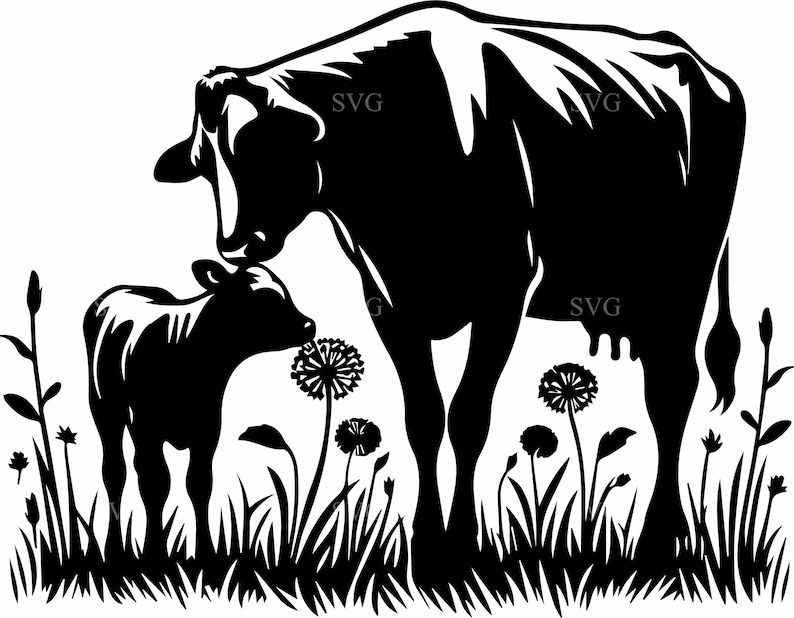 4 Cow and Calf SVG – 4 Farm Animal Cut File – Pasture Scene Design for ...