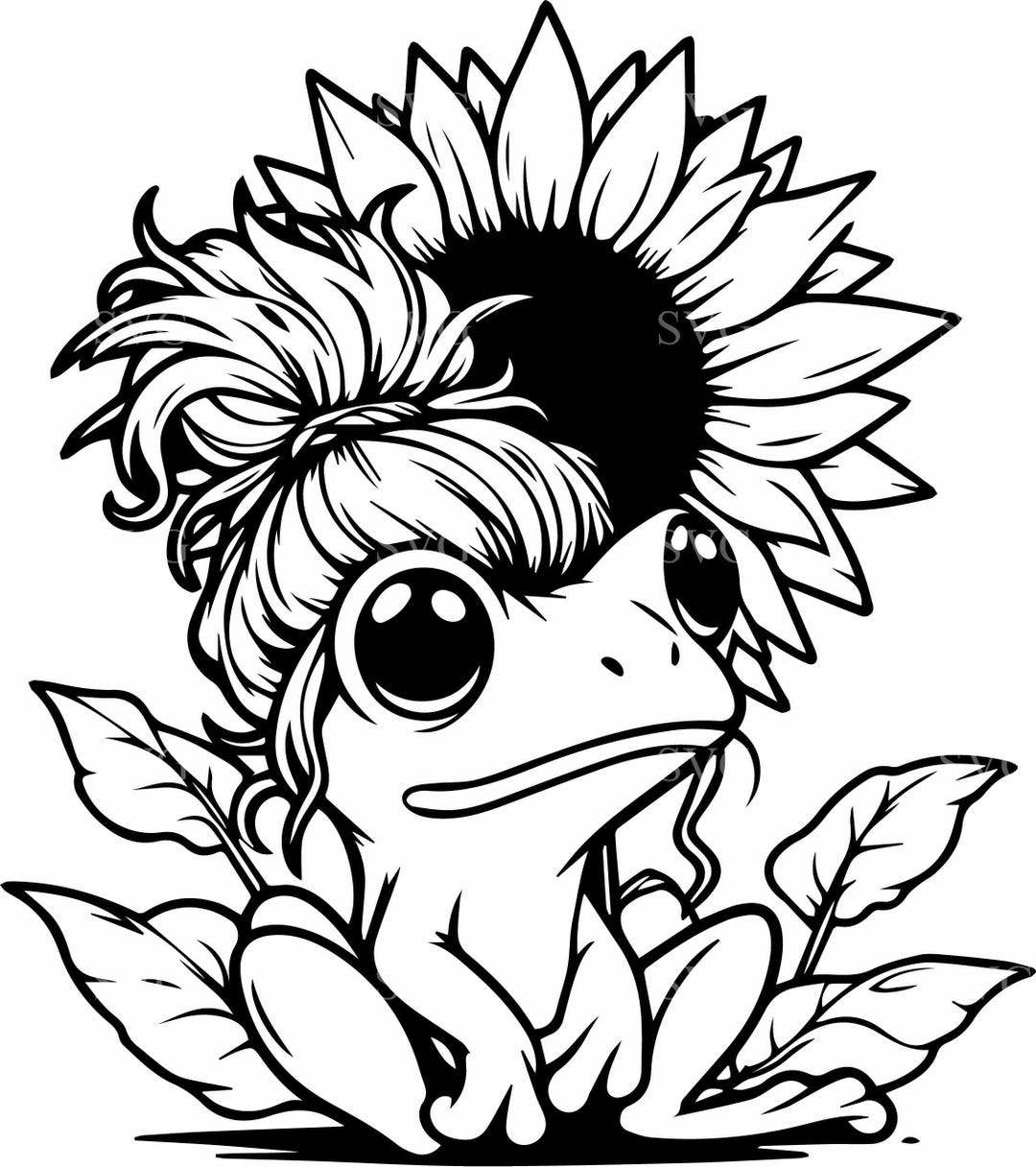 4 Cute Frog With Sunflower SVG | 4 Adorable Frog Clipart | Woodland ...