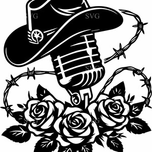 6 Country Music SVG - 6 Cowboy Hat, Mic Roses Clipart - Western Singing ...