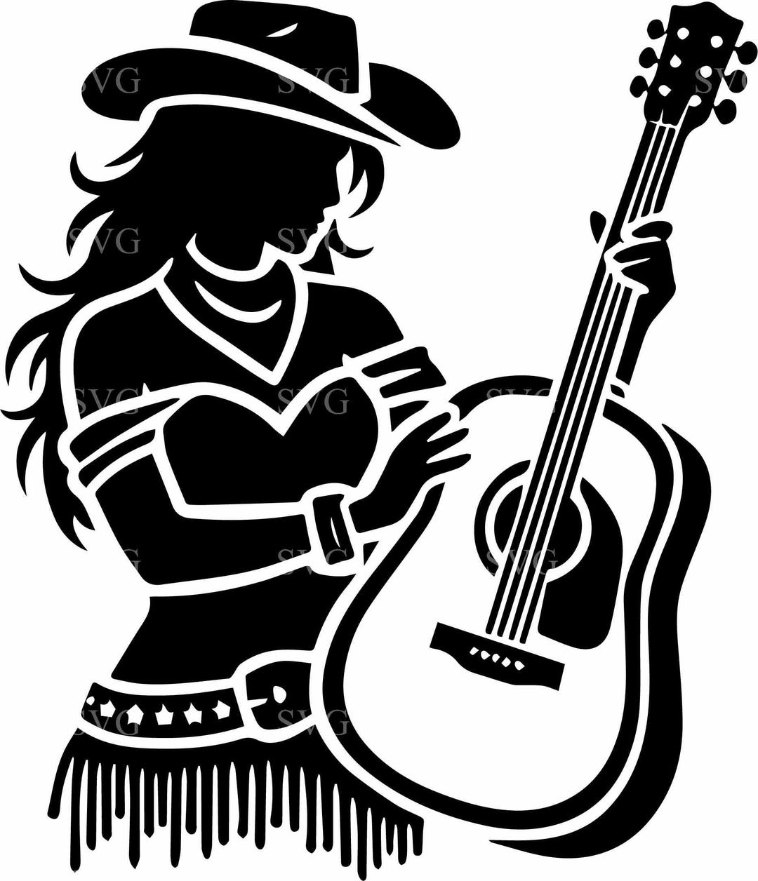 5 Cowgirl Music Clipart – 5 Country Singer SVG – Western Guitar Design ...