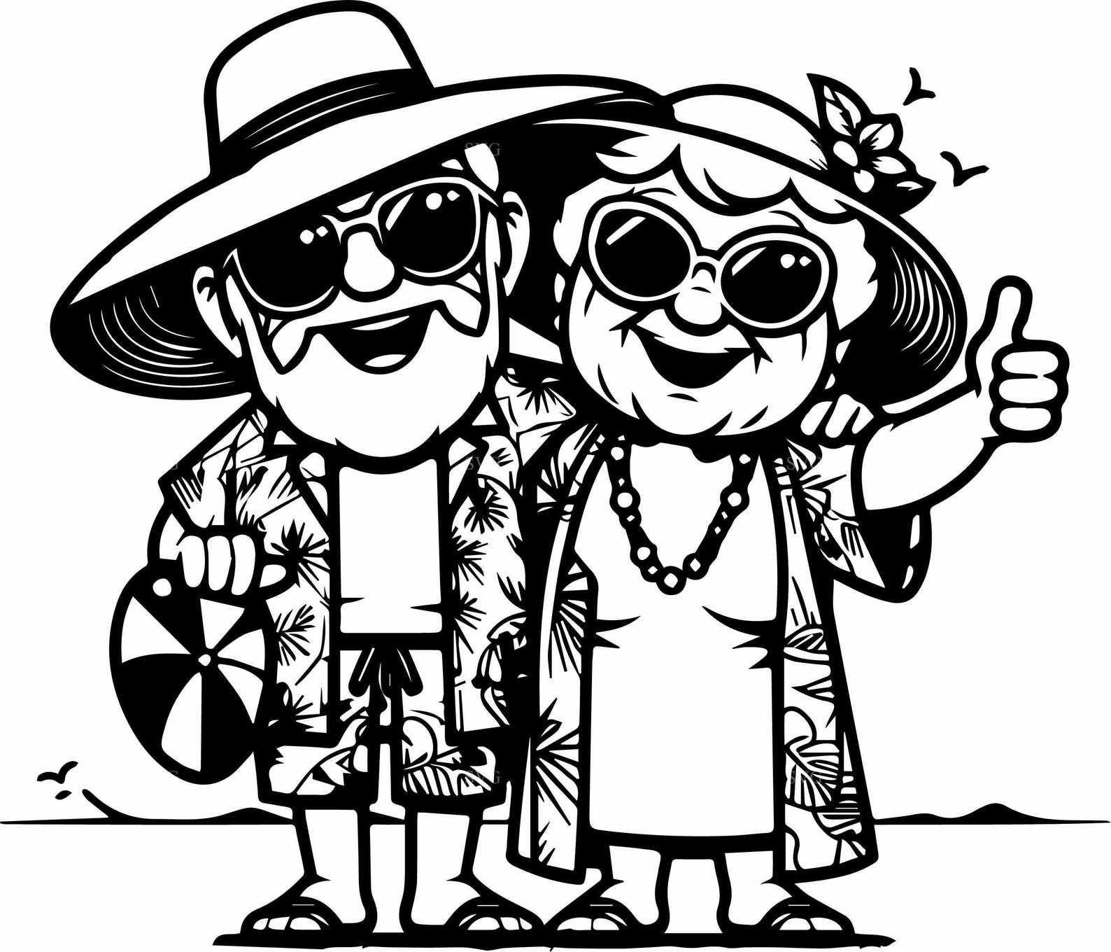 6 Senior Couple Beach SVG Cut File - 6 Fun Retired Couple in Vacation ...