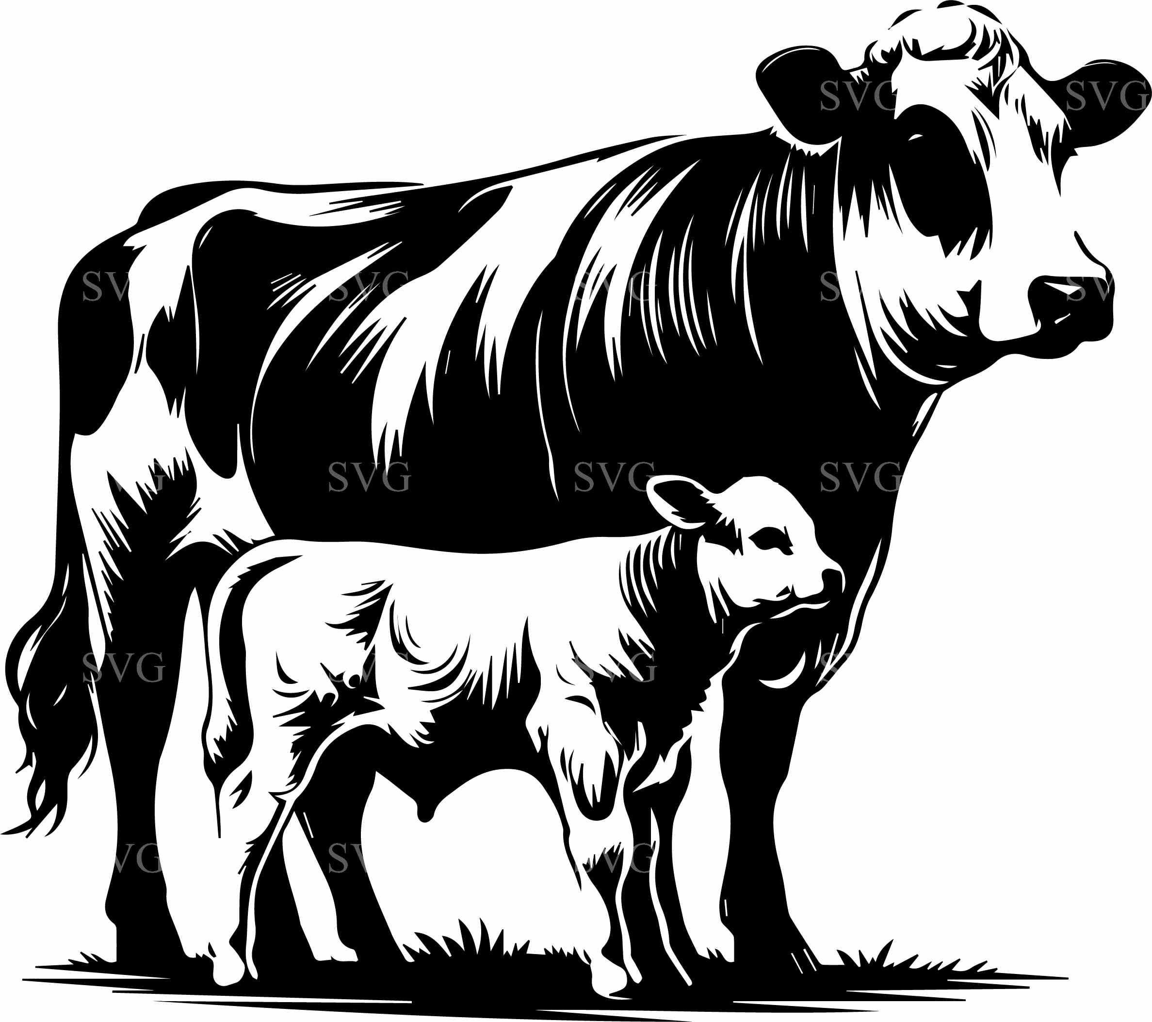 Angus Cow and Calf SVG 4 Cut File - Detailed Farm Animal Design for ...