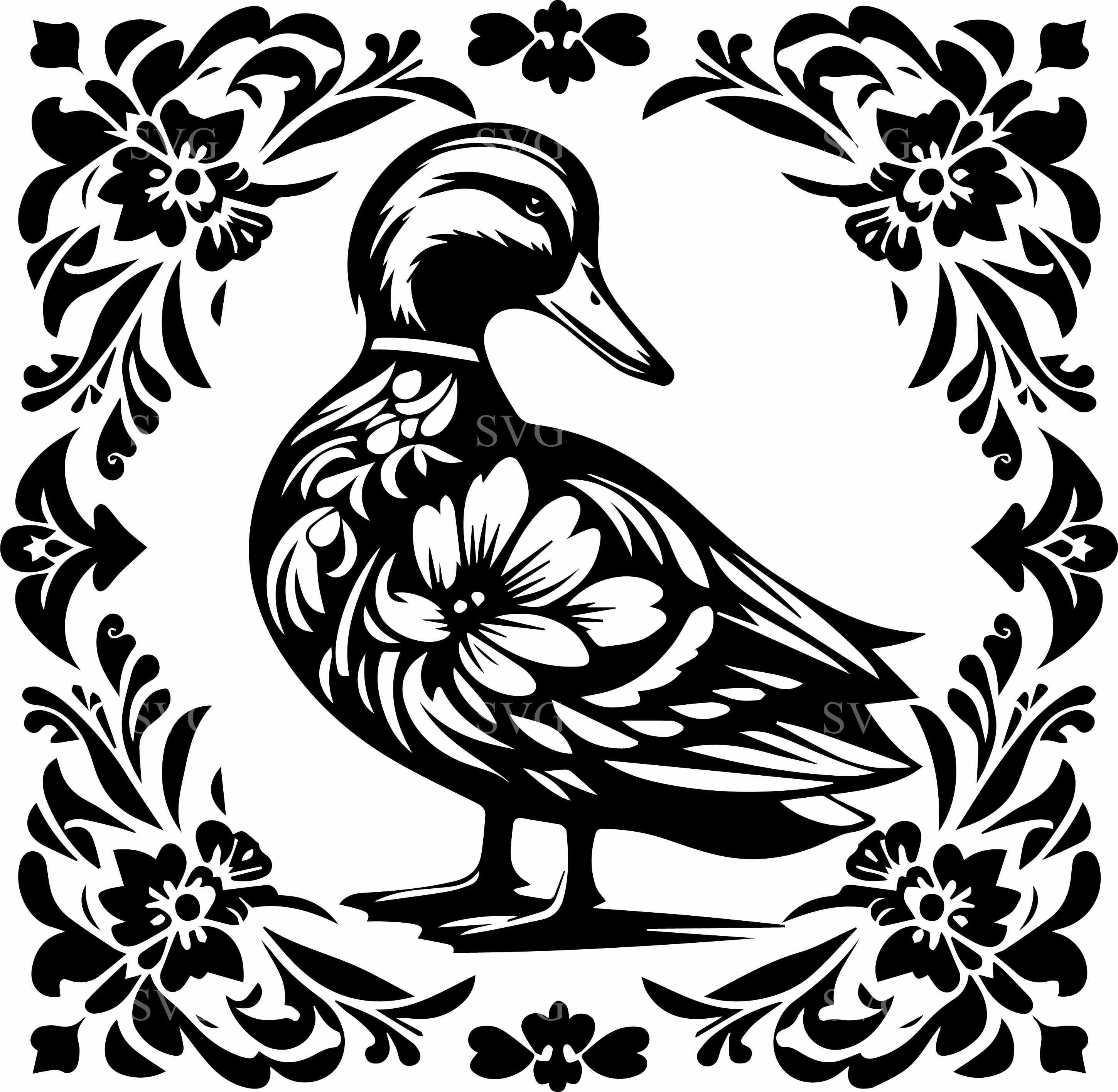 8 Floral Goose SVG – Elegant Bird Cut File for Cricut Silhouette ...
