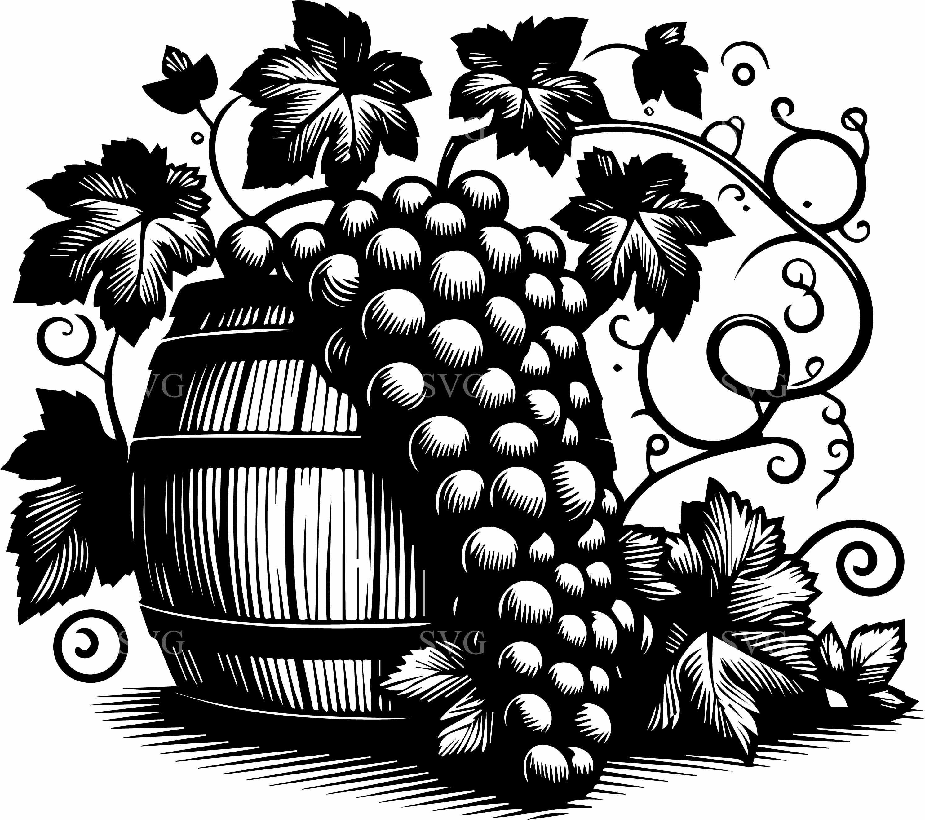 8 Wine Barrel Grapes – 8 Vineyard SVG Cut File – Rustic Harvest Design ...