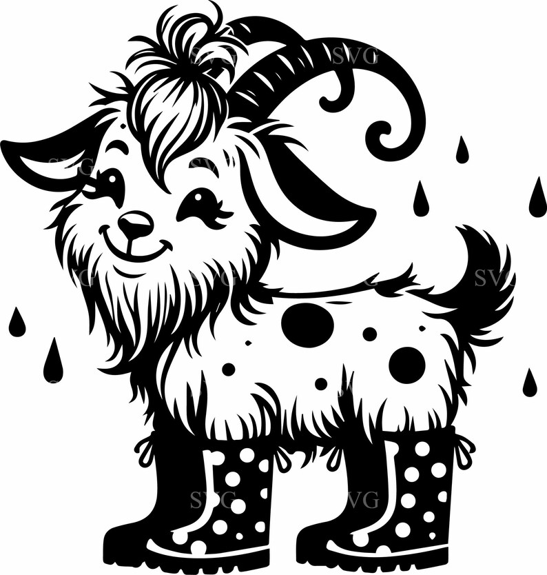 4 Cute Goat in Rain Boots SVG 4 Cut File, Adorable Goat With Curly Hair ...
