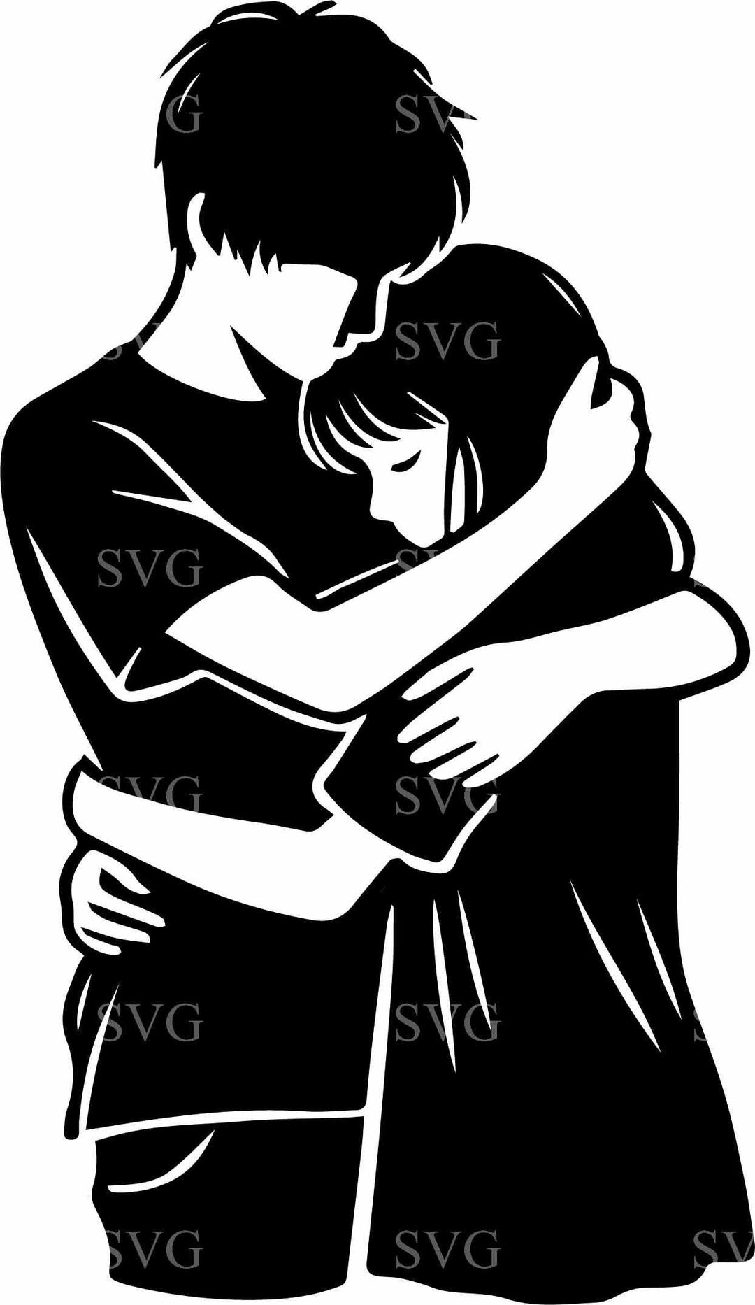 Couple Hugging SVG 4 Cut File - Romantic Silhouette of Boy and Girl ...
