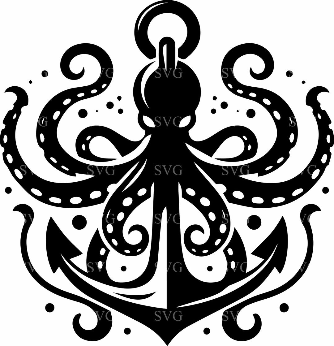 Octopus Anchor SVG 6 Cut File, Nautical Tentacle Clipart, Marine Tattoo ...
