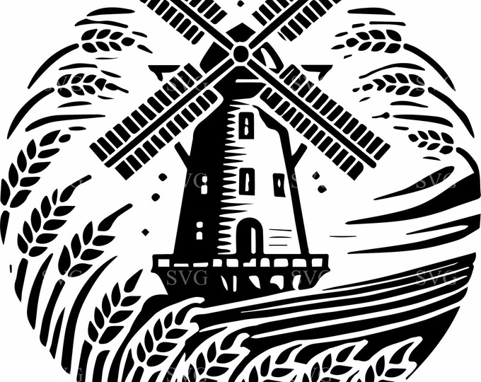 5 Rustic Windmill SVG - 5 Farmhouse Wheat Field Design for Cricut and ...