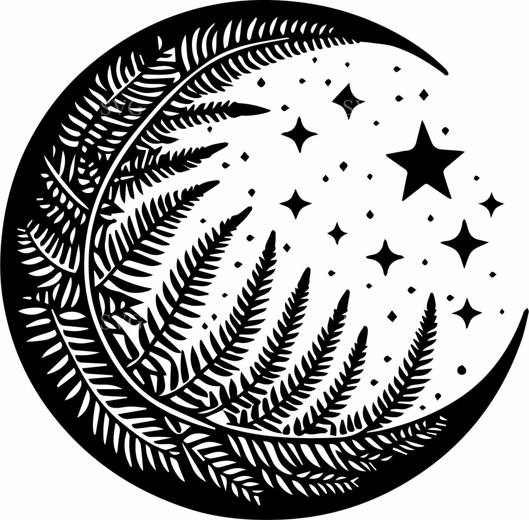 4 Crescent Moon & Fern SVG – Celestial Silhouette Cut Files (digital ...
