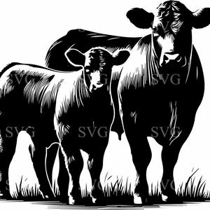Angus Cattle SVG Cut Files, 7 Farm Animal Clipart, Cow and Calf ...