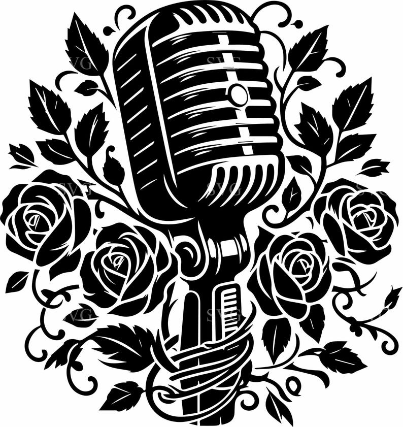Vintage Microphone SVG – Floral Mic With Roses Cut File for Cricut ...