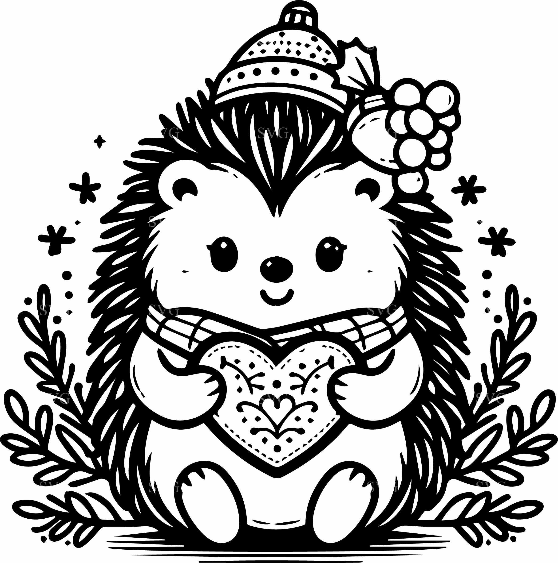 5 Hedgehog Holding Heart Ornament SVG – Holiday Crafts Cut File ...