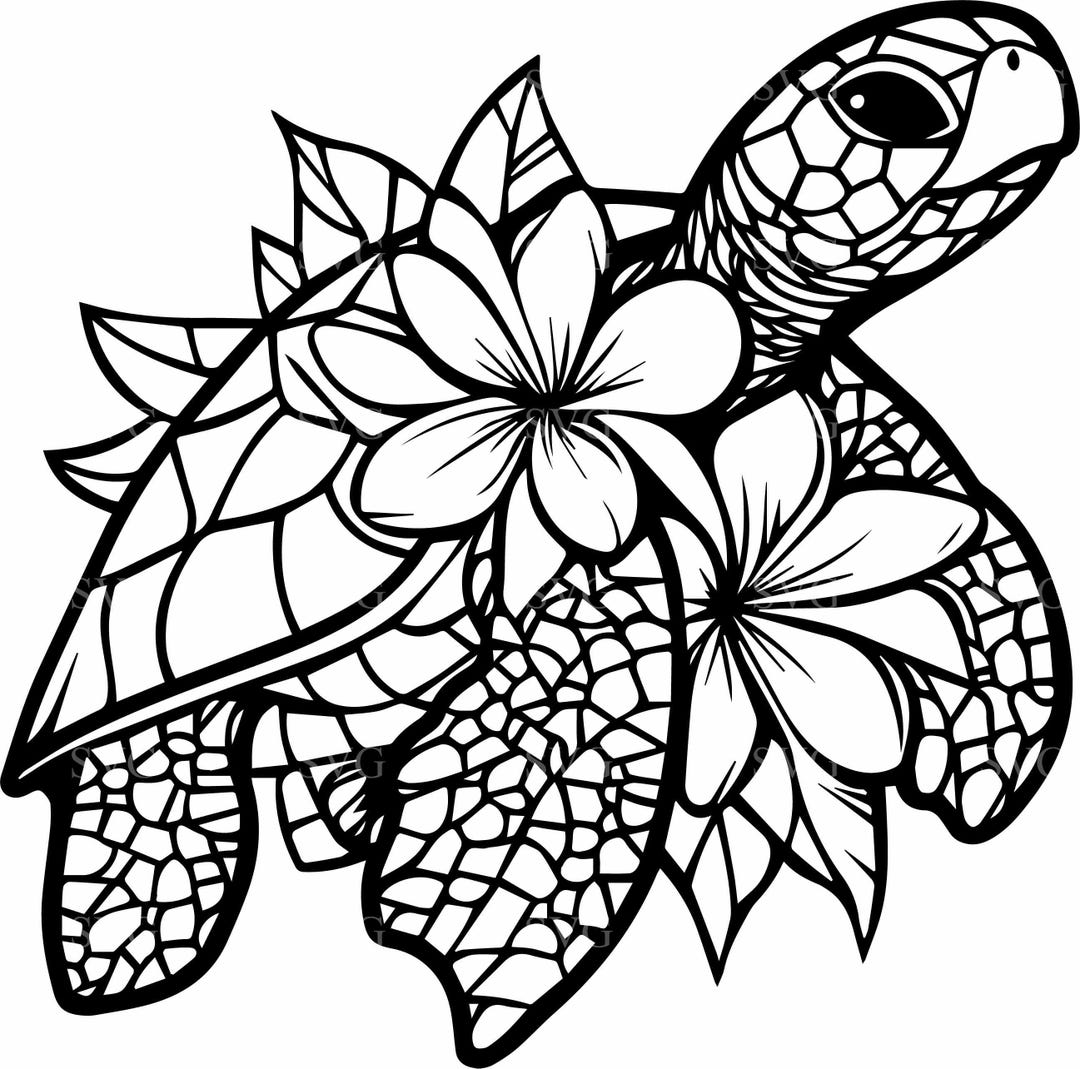 7 Floral Turtle SVG Cut File, Decorative Sea Turtle With Flowers, Ocean ...
