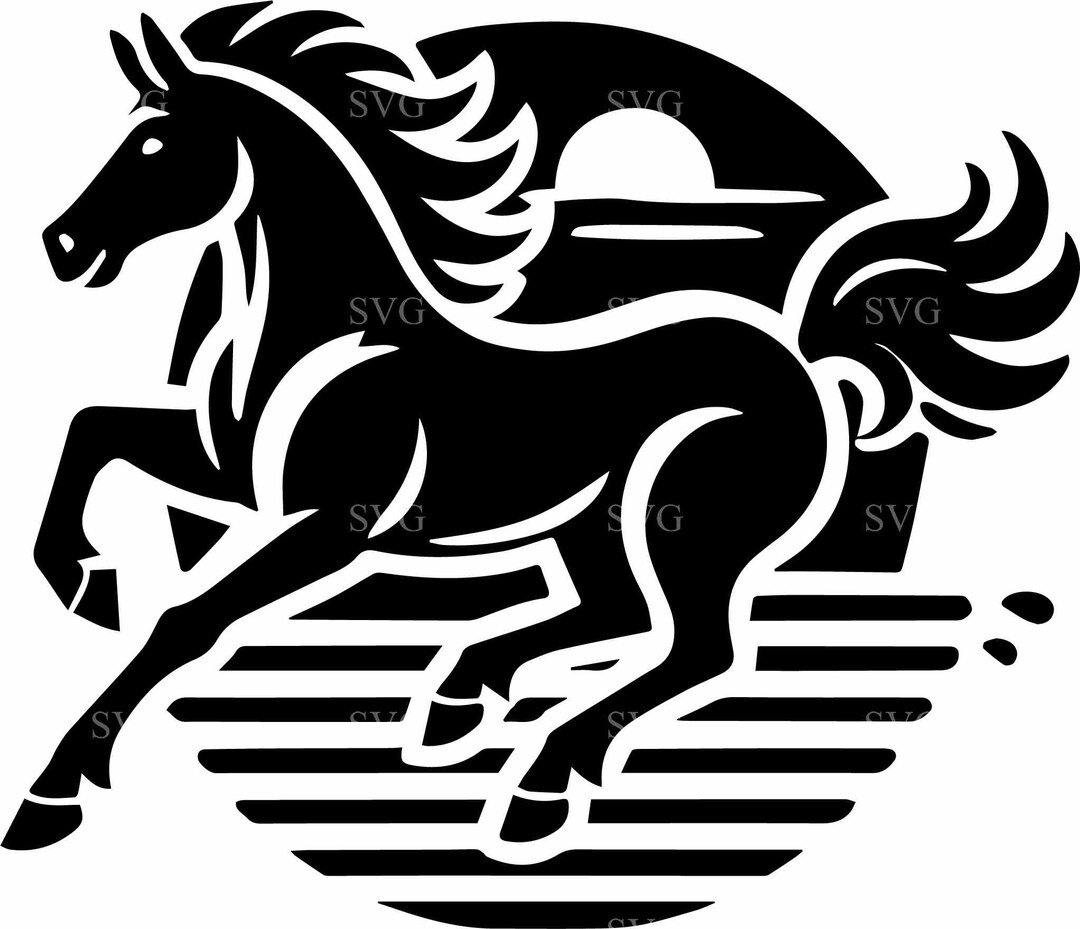 Galloping Horse Silhouette SVG 7 Cut File - Sunset Wild Horse Design ...