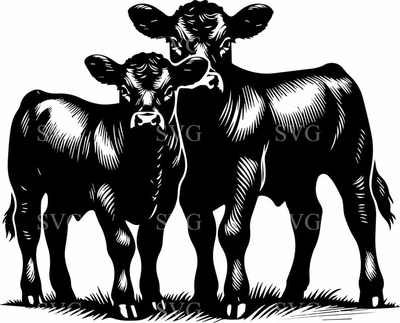 Angus Cattle SVG Cut Files, 7 Farm Animal Clipart, Cow and Calf ...