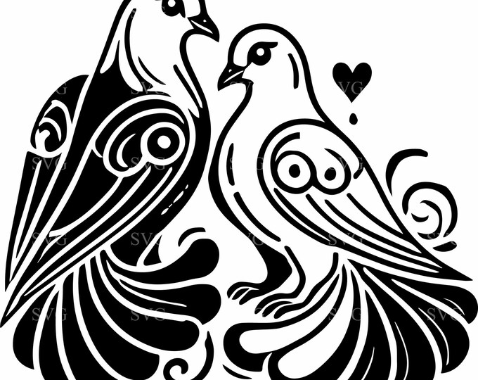 4 Two Dove SVG 4 Cut File - Pair of Graceful Doves Silhouette Design ...