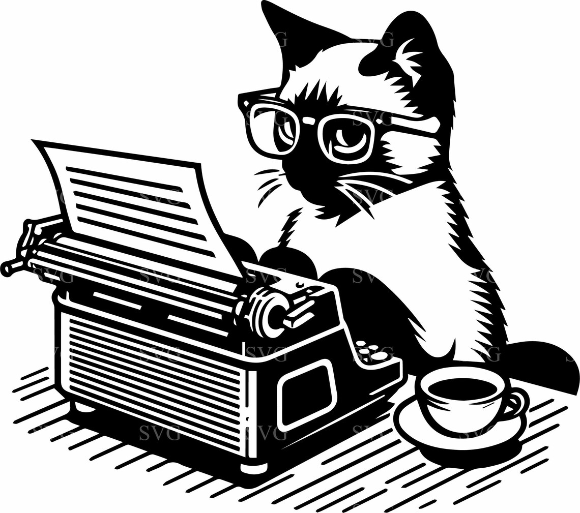 4 Writer Cat Design – Typewriter SVG – Funny Clipart for Book Lovers ...